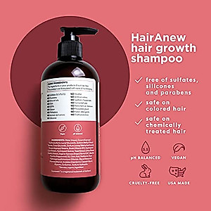 HairAnew Hair Growth Shampoo For Thicker, Stronger Hair | Perfect For Thin or Thinning Hair | Biotin Shampoo with Organic Argan Oil | Works for Women & Men, All Hair Types | Sulfate Free & Color Safe