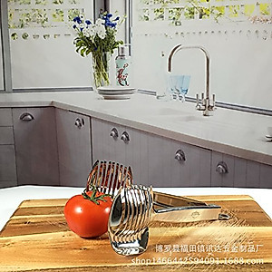 i Kito Tomato Lemon Slicer Holder Round Fruits Onion Shreader Cutter Guide Tongs with Handle Kitchen Cutting Potato Lime Food Stand Stainless Steel