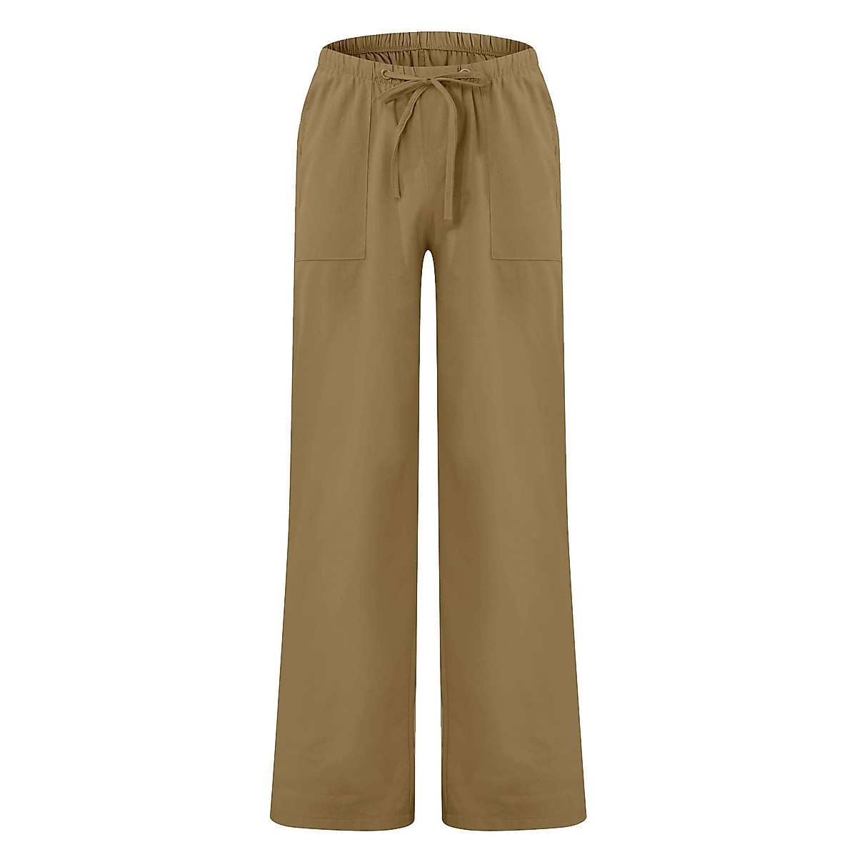 Men's Summer Casual Drawstring Beach Loose Slim Fit Trousers Linen Cotton Pants with Elastic Waistband White