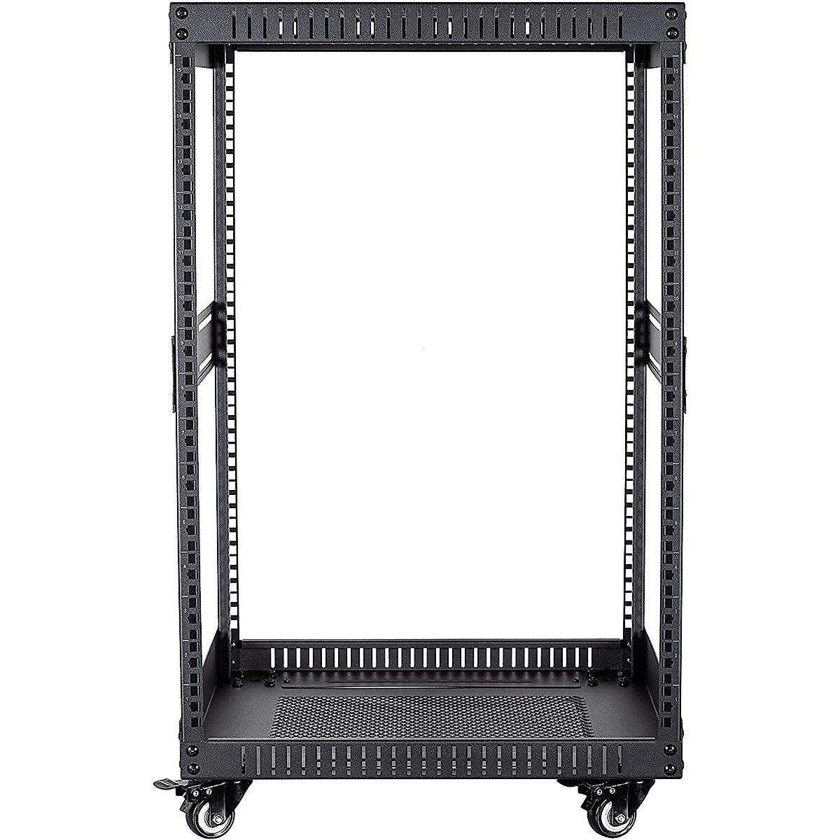 Kenuco 25U Standing Open Frame Rack with 4 Wheels and 4 Legs - Steel Network Equipment Rack 17.75 Inch Deep