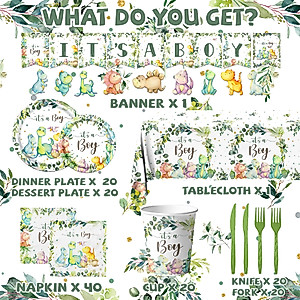 Dinosaur Birthday Party Decorations It's a Boy Baby Shower Party Supplies Disposable Dino Plates Napkins Banner Tablecloth Dinosaur Baby Boy Shower Decorations for 20 Guests