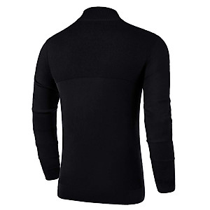 NITAGUT Mens Slim Fit Zip Up Mock Neck Polo Sweater Casual Long Sleeve Sweater and Pullover Sweaters with Ribbing Edge(Black-S)