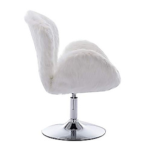 Vanity Chair for Bedroom Cute Home Office Chair Faux Fur Chairs for Teens Girls Dorm Chairs Comfy Adjustable Stool, White (Long Faux Fur)