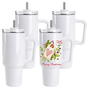 D·S 4 Pack 40 oz Sublimation Tumbler with Handle Insulated Large Sublimation Tumblers Bulk with Lids and Straws Stainless Steel Coffee Mugs for DIY Craft Heat Press Print