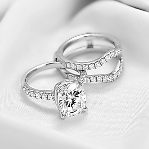 DovEggs Center 5ct 9x11mm G-H-I Color Cushion Cut Moissanite Hidden Halo Engagement Ring 14k Gold Quality Silver Weeding Ring Engagement Ring for Women（8.5）