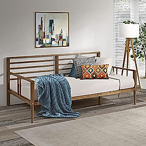 Walker Edison Mid Century Modern Wood Spindle Daybed Headboard Footboard Bed Frame Bedroom, Twin, Caramel
