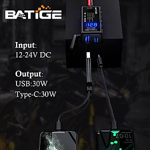 BATIGE Motorcycle USB Charger SAE to USB Adapter Type C and Quick Charge USB 3.0 with Voltmeter, ON/Off Switch and 3.6FT SAE Extension Cable Waterproof 3 Install Options for GPS Smartphone Camera