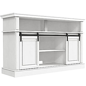 LGHM Raised Panel Molding TV Stand, Entertainment Center for 65 inch TV, 58" White TV Stand with Sliding Barn Door, Stylish Coastal TV Console and Farmhouse TV Stands for Living Room