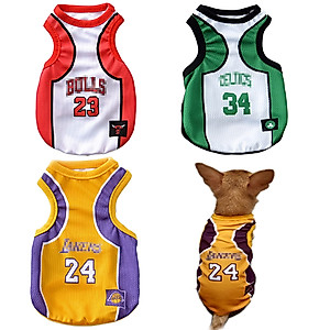 3Pack Dog Clothes for Small Dog Girl Puppy, Chihuahua Yorkies Bulldog Clothes for Medium Dogs Boy Basketball Jersey Pet Outfits Shirt Apparel Accessories,S