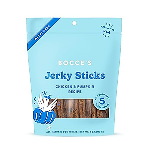 Bocce's Bakery Jerky Stick Dog Treats, Wheat-Free, Made with Limited-Ingredients, Baked in The USA with No Added Salt or Sugar, All-Naural & High-Protein, Chicken & Pumpkin, 4 oz