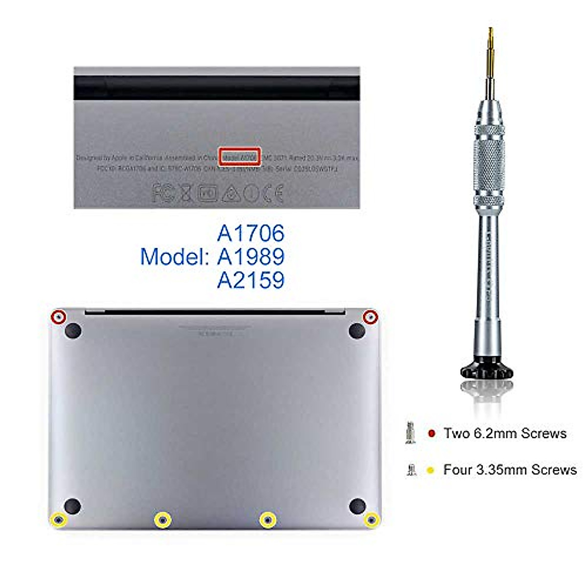 GogoFix Pentalobe Bottom Screw and Screwdriver Repair Kit Compatible with Retina 13” Touch Bar A1706, A1989 and A2159 (Silver)