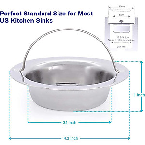 2Pcs Kitchen Sink Strainer Food Catcher Stainless Steel, Sink Strainers for Kitchen Sink Garbage Disposal, Kitchen Sink Drain Strainer Basket, Sink Drain Filter Cover Stopper with Handle Large Rim
