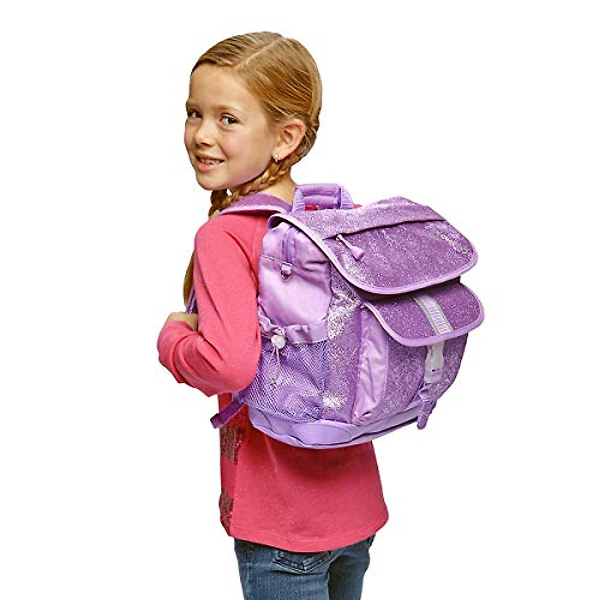 Bixbee Kids Backpack, Purple Sparkly Bookbag for Girls & Boys Ages 7 - 10 | Daycare, Preschool, Elementary School Bag for Kids | Easy to Carry & Water Resistant
