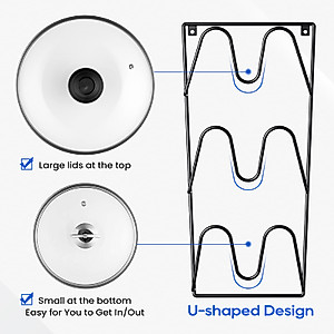 ORLESS 2 Pack Pot Lid Organizer Rack for Cabinet Door, Adhesive Pot Lid Holder Wall Mount, Rustproof Lid Cover for Pots and Pans, Lid Organizer for Kitchen