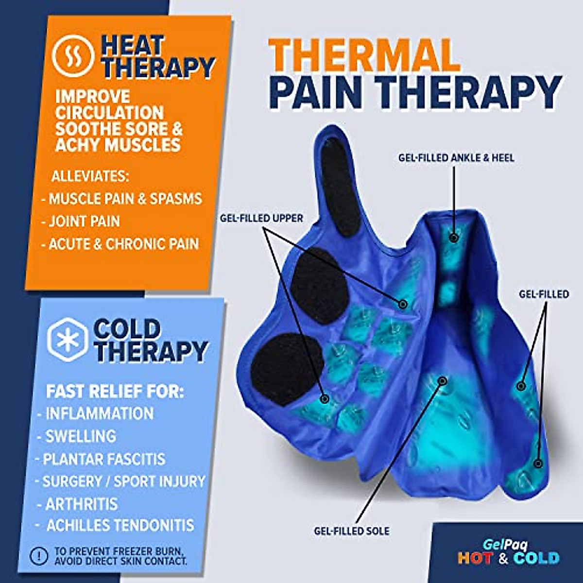 GelPaq Hot-n-Cold Strapless Ice Pack for Ankles, Ankle Ice Pack Wrap for Foot & Ankle Injuries, Excellent for Plantar Fascitis, Achilles Tendonitis Relief, Sport Injuries, Surgery, Sprains & Swelling