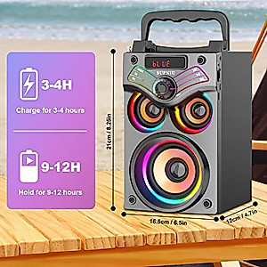 Bluetooth Speakers, Portable Wireless Speakers with Subwoofer, Bluetooth 5.0, LED Colorful Lights, FM Radio, Remote, EQ, Loud Stereo Sound Deep Bass Sound Boombox System for Outdoor Home Party Camping