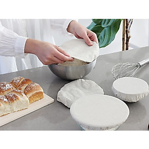 Reusable Fabric Bowl Covers for Bread Proofing - 4 Pieces, Washable and All-Natural 100% Cotton Cloth Bowl Covers for Bread Rising - Elastic Closure Fits Multiple Bowl Sizes (Off-White)
