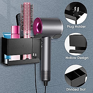 BOJDOPIE Hair Dryer Holder Wall Mounted, Blow Dryer Organizer for Bathroom, Aluminum Alloy Multi-functional Hair Dryer Rack for Dyson Supersonic, Morden Black