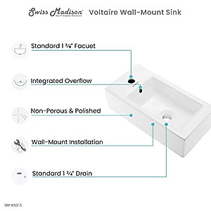 Swiss Madison Well Made Forever SM-WS315 Voltaire Wall Hung Sink, Glossy White