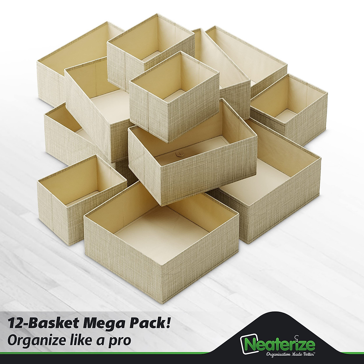 Drawer Organizer Clothes Set of 12 Beige - Dresser Organizer For Nursery, Bedroom, Closet - The Perfect Baby Clothes Organizer and Storage & General Nursery Organization or Dresser Drawer Organizers