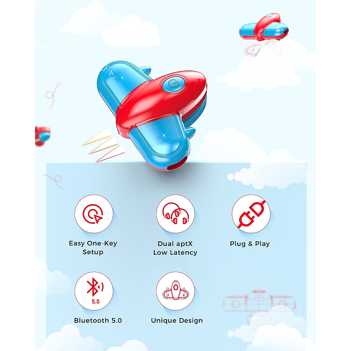 Vivefox Switch Bluetooth Adapter - Bluetooth 5.0 Audio Transmitter Compatible for Nintendo Switch/Lite 3.5mm Audio Adapter with APTX Low Latency Supports Wireless Bluetooth Headphones and Speakers