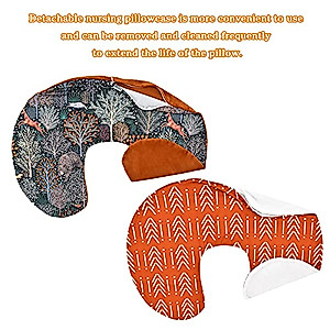 2 Pack Baby Nursing Pillow Cover Newborn U-Shaped Breastfeeding Pillowcase Cushion Cover Stretchy Replaceable Forest&Floral Pillow Cover Slipcover 22.5x18 (Forest + Retro Geometry)