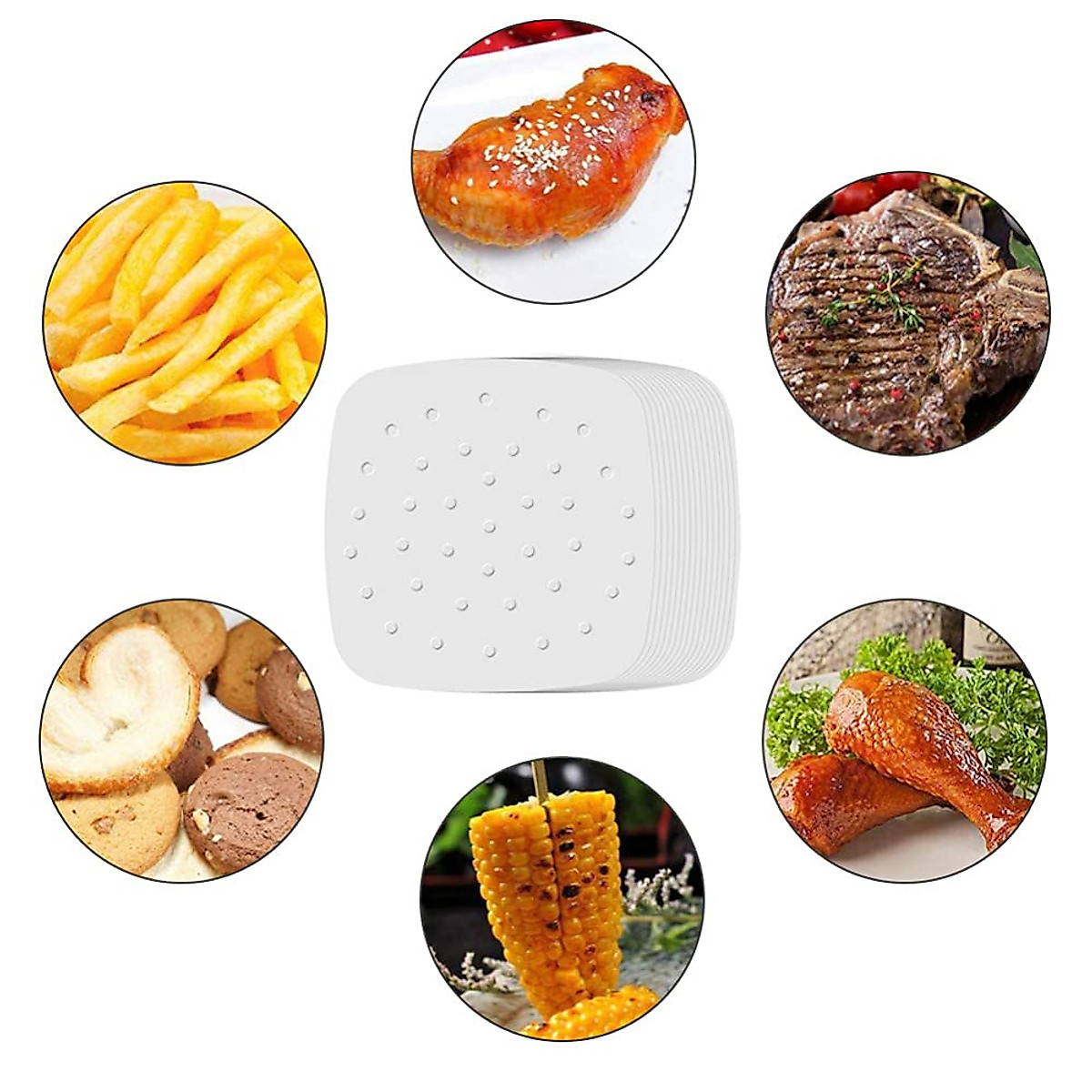 NARFIRE 100Pcs Air Fryer Paper Kitchen White Square Food Cake Paper Mat Pad