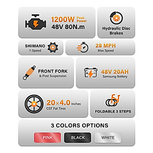 VITILAN Step Through Electric Bike, Folding 750W Step Thru EBikes for Adults 1200W Peak, 20”*4” Electric Bike Fat Tire, 20AH Sam-Sung Battery Electric Bicycle, 28Mph Ebike for Men Women, Black