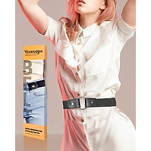 YUNDUOJIA Buckle Free Belt for Women Men, Black Elastic Waist Adjustable Stretchy Invisible Buckleless Belt for Jeans Pants Shorts