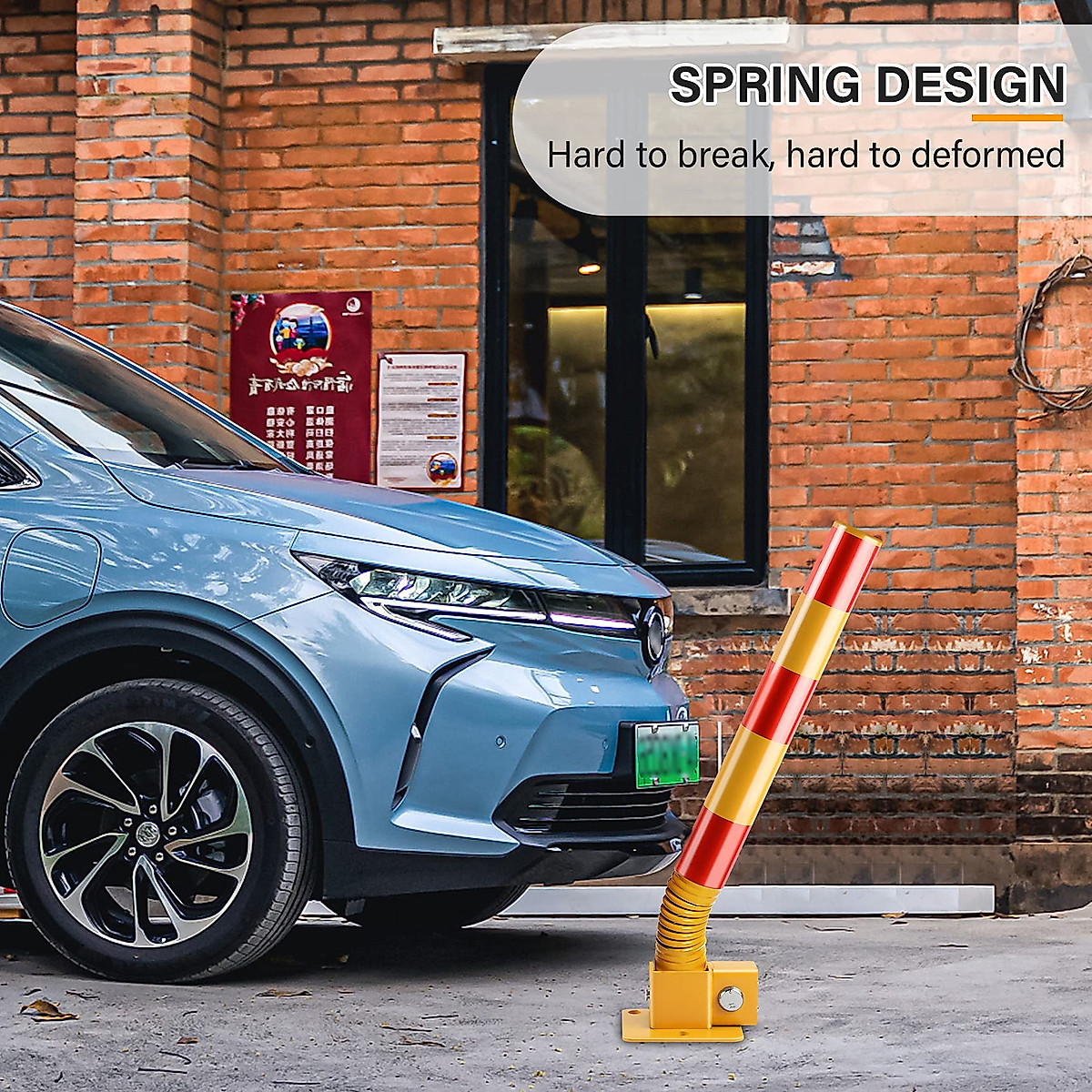 Spring Parking Post, Parking Barrier Parking Lock Folding Heavy Metal Parking Obstacle Pile with Warning Stripes, Parking Piles,Driveway Parking Interceptor Bollard (Red)