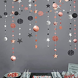 Glitter Rose Gold Black Circle Dot Garland Twinkle Little Star Party Decoration Hanging Banner Backdrop Decor Wedding/Birthday/Bday/Prom/Anniversary/Engagement/Hen Party/Bachelorette Party Supplies