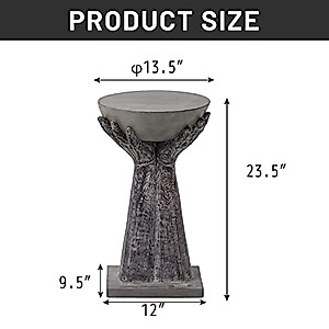 Koncemel Outdoor Concrete End Table - Rustic Industrial Accent Table with Pedestal Base and Two Hands - Perfect for Living Room, Bedroom, Porch - Purplish-Pinkish Grey