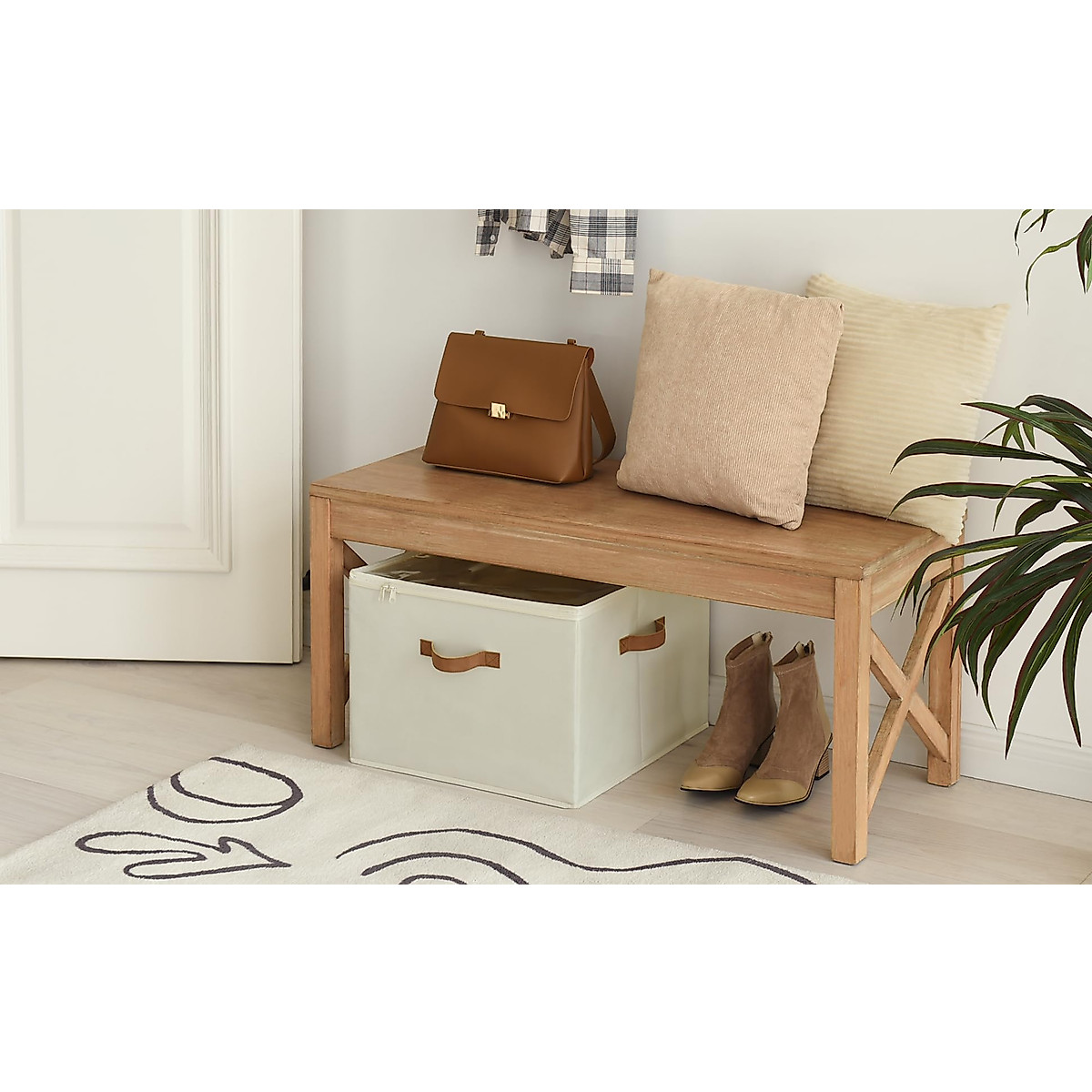 StorageWorks Storage Box for Shoes, Shoe Storage Bin with Handles and Fixed Dividers, Space-Saving Shoe Storage Organizer, Closet Cube Shoe Storage Box, Beige, 1-Pack