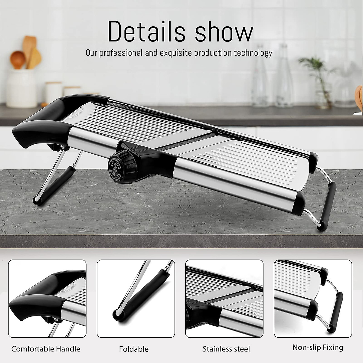 Mandoline Food Slicer, Adjustable Mandoline Slicer for Kitchen, Stainless Steel Mandolin Vegetable Chopper for Potato/Tomato/Onion, Vegetable Slicer Julienne Cutter with Cut-Resistant Gloves