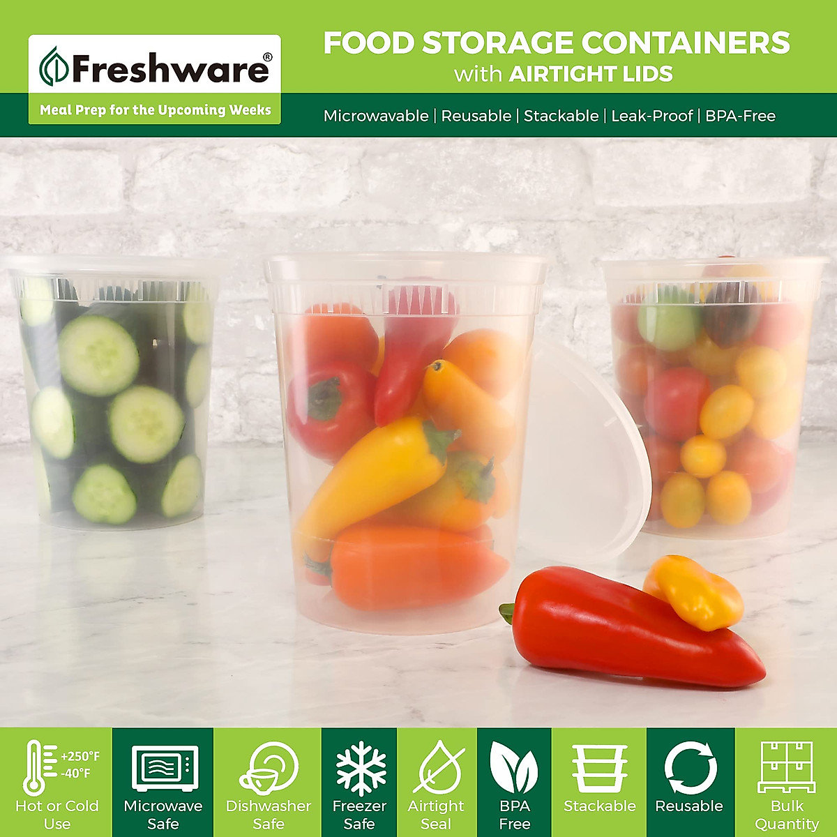 Freshware Food Storage Containers [240 Set] 32 oz Plastic Deli Containers with Lids, Slime, Soup, Meal Prep Containers | BPA Free | Stackable | Leakproof | Microwave/Dishwasher/Freezer Safe