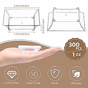 300 Pcs 1 oz Mini Dessert Plates Square Plastic Salad Plate Disposable Clear Plates for Tasting Exquisite Party Serving Trays for Appetizers Chocolates Ice Cream Fruit and More, 2.4 x 2.4 Inch