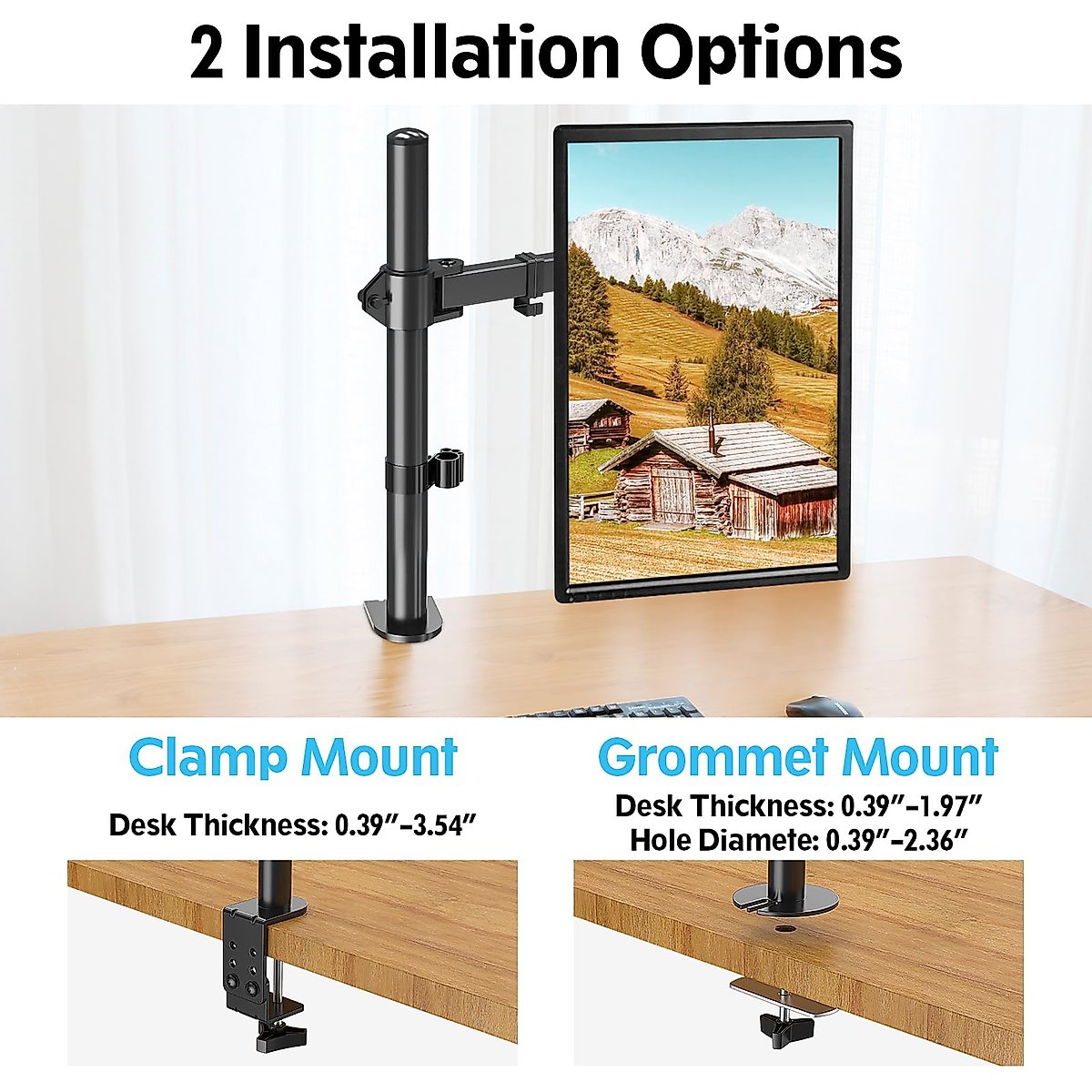 MOUNTUP Single Monitor Desk Mount, Fully Adjustable Single Monitor Arm Stand, Computer Screen Mount for 1 Max 32 Inch,17.6 lbs Display, Monitor Stand with Clamp&Grommet Base, VESA 75x75mm 100x100mm