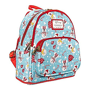Loungefly Disney Christmas Mickey and Minnie Snowman AOP Womens Double Strap Shoulder Bag Purse with Ears Headband
