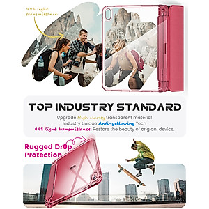 INFILAND Compatible with iPad 10th Generation Case 2022, iPad Case 10th Generation 10.9 Inch, Full Crystal Clear with Slot for Pencil & Charging Adapter, Rose Pink