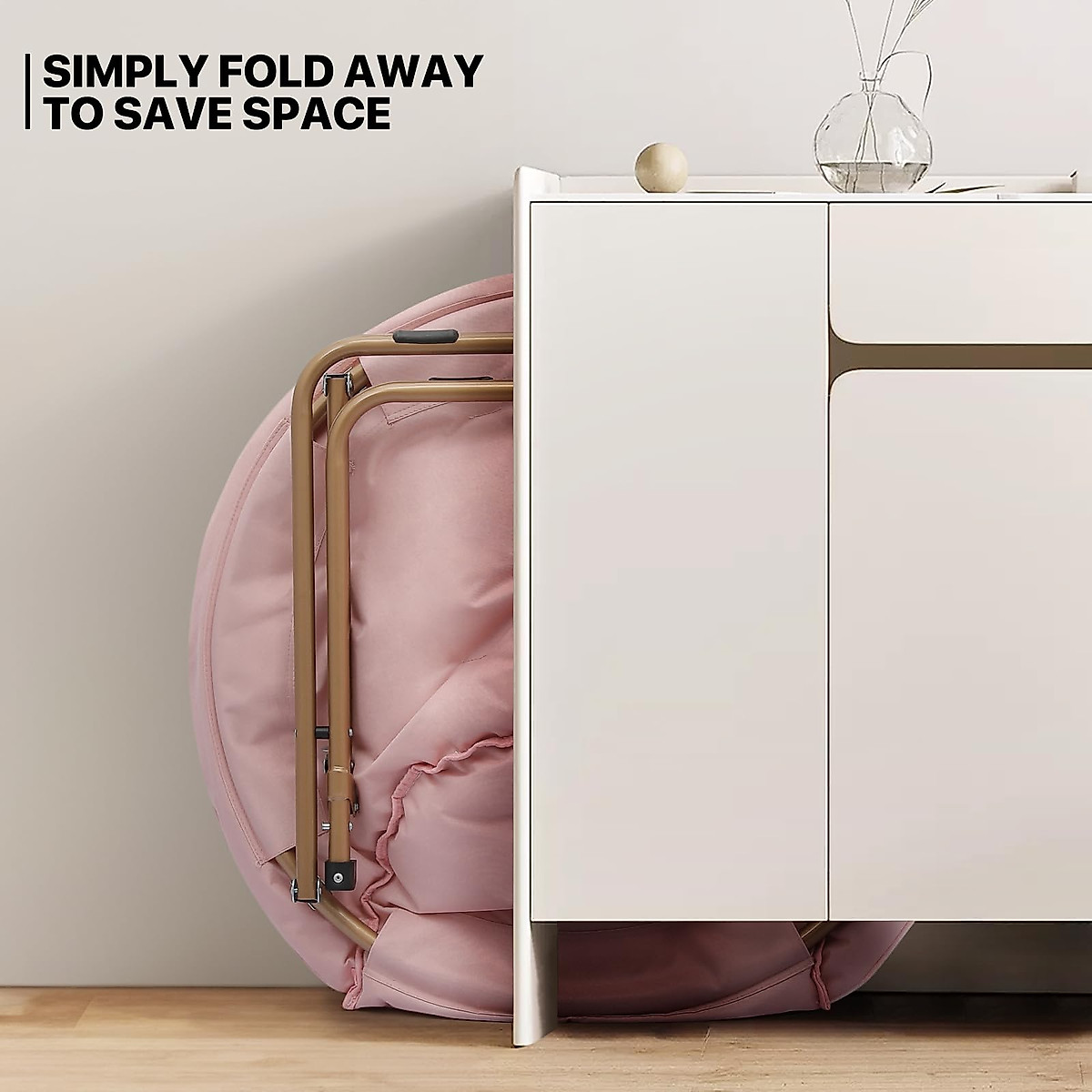 MoNiBloom Round Folding Faux Fur Saucer Chair for Bedroom Living Room Dorm Foldable Metal Frame Oversized Large Comfy Furry Padded Soft Cozy Moon Chair with Footrest Ottoman for Adults (Pink)