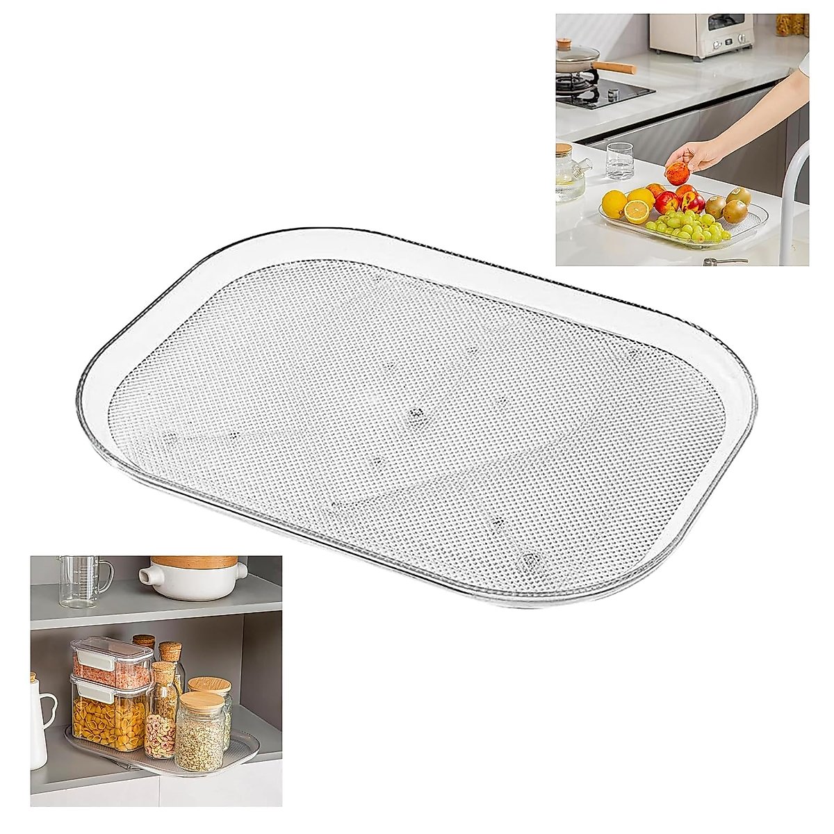 Square Lazy Susan for Refrigerator, Lazy Susan Turntable Organizer for Refrigerator, Countertop Condiment Storage Rack, for Cabinet, Table, Pantry, Kitchen (13.8 X 10.2 in)