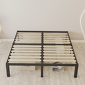 ROIL 18 inch Full Size Bed Frames with Wood Slats - 3500lbs Heavy Duty No Box Spring Needed Platform, Mattress Stoppers Double Metal Noise Free Bedframe with Headboard Hole