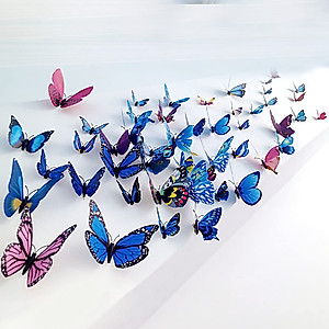 FOVSHNG 24PCS 3D Butterfly Wall Decor Butterflies Decals Removable Butterfly Wall Stickers for Girls Kids Bedroom and Room Decoration Mural Red