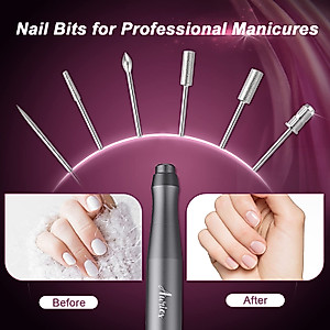Auriox Cordless Nail Drill, USB-C Rechargeable Electric Nail Files for Acrylic Gel Nails, Professional Portable Nail Drill Kit Manicure Pedicure with Ceramic Nail Bit, 6 Metal Bit, Various Sand Bands