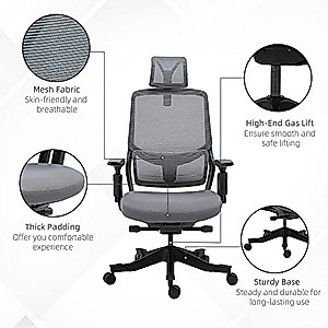 Vinsetto High Back Ergonomic Mesh Office Chair with Adjustable Height, Armrests, Lumbar Support and Headrest, Grey/Black