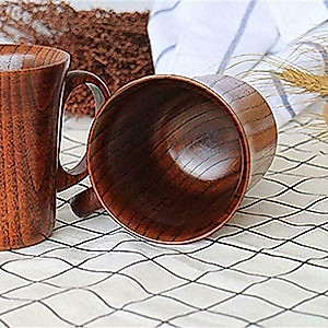 CTIGERS Wooden Coffee Beer Mugs Wood Cup Nature Jujube Mug Handmade Tea Cup with Handle 10 oz / 300ml