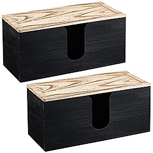 2 Pcs Solid Wood Paper Towel Dispenser Wall Mounted Folded Paper Towel Holder with Lid Countertop Black Napkin Holder for Bathroom C Fold, Z Fold, Trifold Hand Paper Towel Home Kitchen Office Toilet