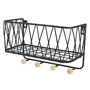 FOMIYES White Wall Decor Hanging Storage Rack Hole- Free Storage Shelf Hanging Clothes Storage Organizer Wardrobe Hanging Rack for Home Closet Wardrobe Use Black Key Hanger