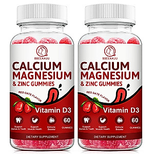 BBEEAAUU Calcium, Magnesium, Zinc & Vitamin D Gummies - 2 Pack | Vitamins for Women, Men & Kids | Calcium Supplements for Strong Healthy Bones, Zinc Gummies, Gluten-Free, Vegan - 120 Count