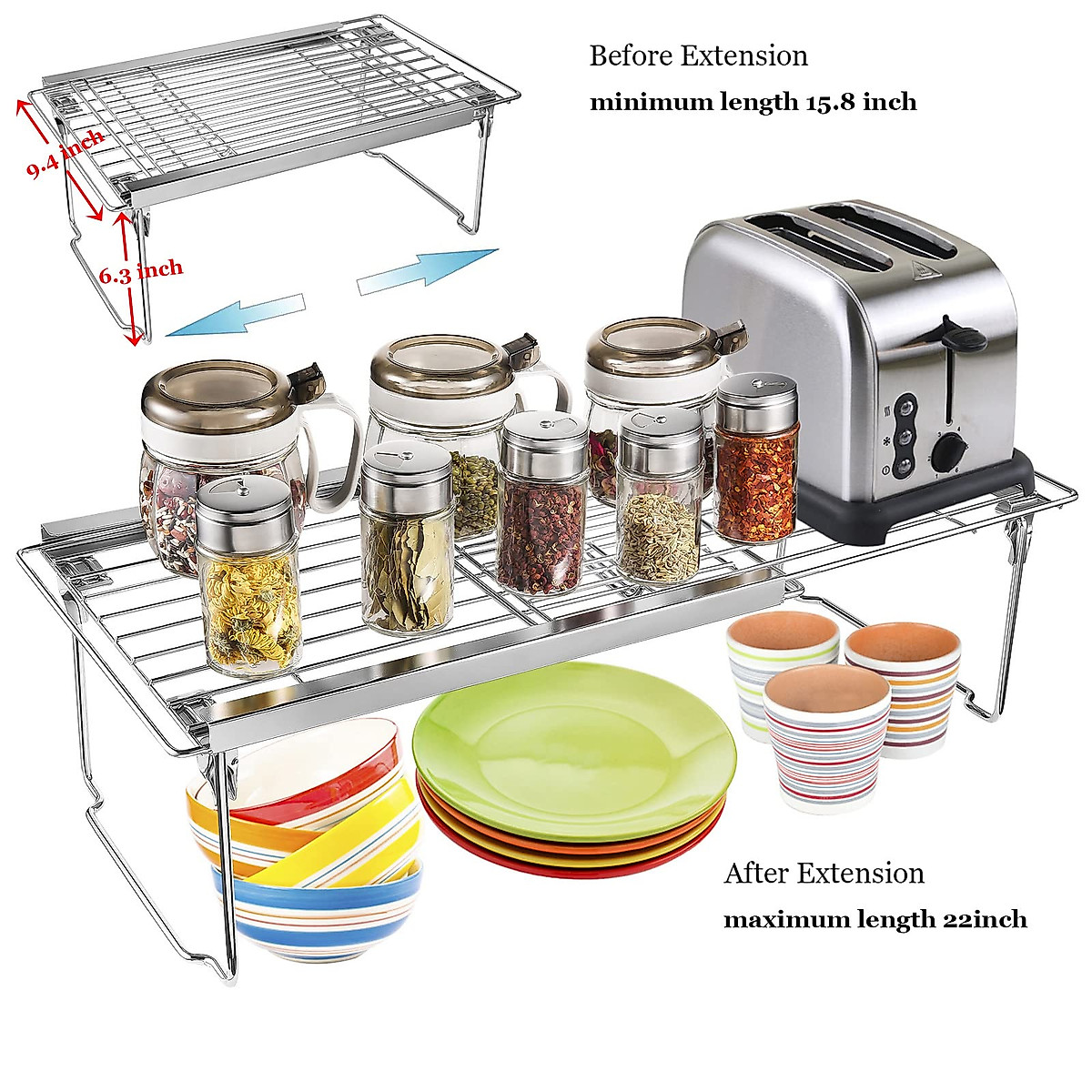 Expandable Cabinet Shelf Organizer 16.7"-24.8" Heavy Duty Freezer Shelf, Chest Freezer Organizer Bins Metal Wire Baskets